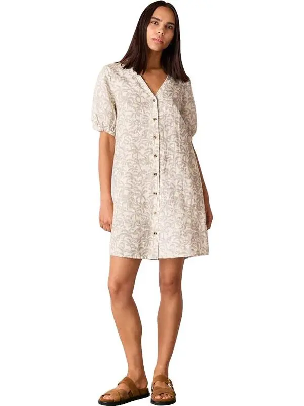 Whistles Palm Print Linen Blend Mini Shirt Dress - Ivory/multi