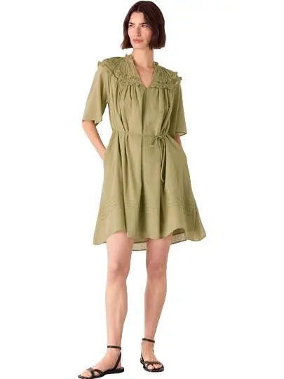 Whistles Cotton Frill Mini Dress - Khaki