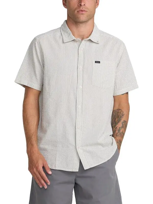 Rvca That'll Do Seersucker Short Sleeve Button-up Shirt - Monument