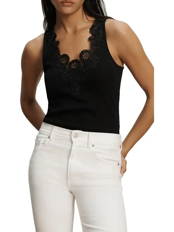 Veronica Beard Narcisa Floral Embroidered Tank - Black