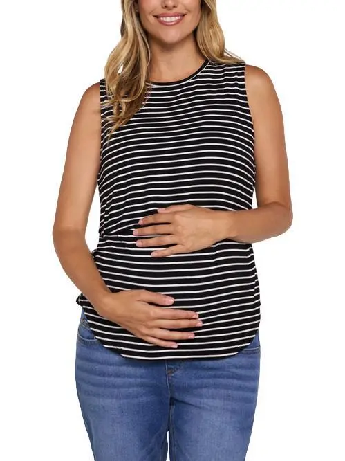 Motherhood Maternity Sleeveless Crewneck Maternity And Nursing Top - Black & White Stripe