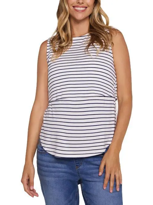 Motherhood Maternity Sleeveless Crewneck Maternity And Nursing Top - Navy & White Stripe