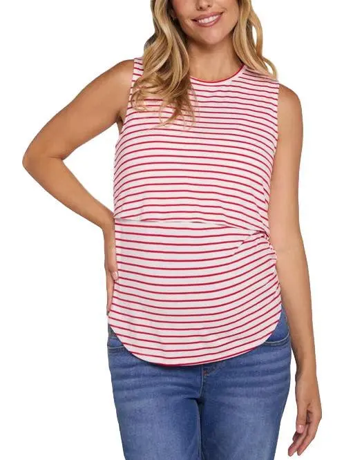 Motherhood Maternity Sleeveless Crewneck Maternity And Nursing Top - Red & White Stripe