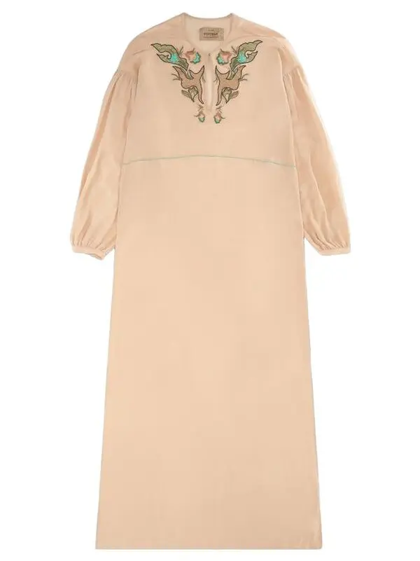 FORTELA Allegra Embroidered Silk Caftan Dress - Beige