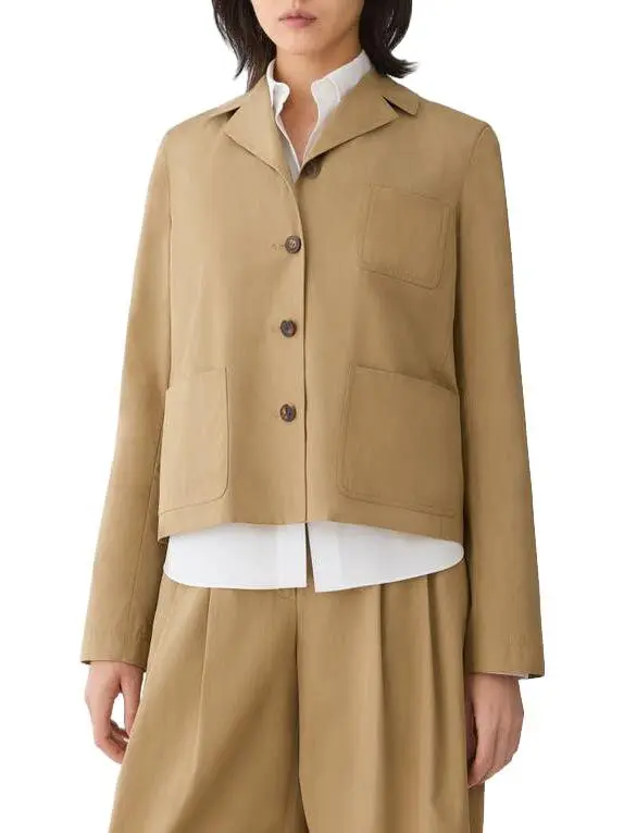 Lafayette 148 New York Organic Cotton Poplin Patch Pocket Jacket - Cadet Khaki