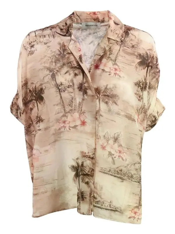 SHIRTAPORTER Beige Tropical Print Voile Jacket - Neutrals