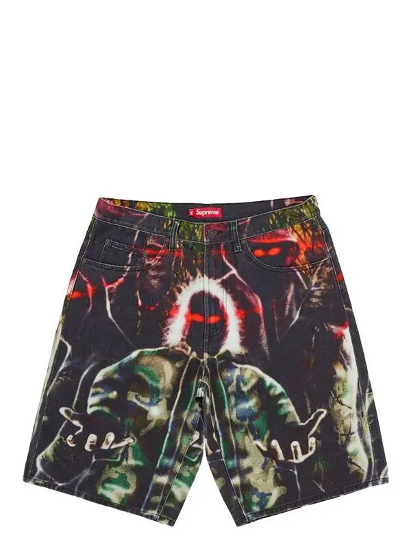 Supreme Baggy Denim Shorts With Graphic Print - Multicolor