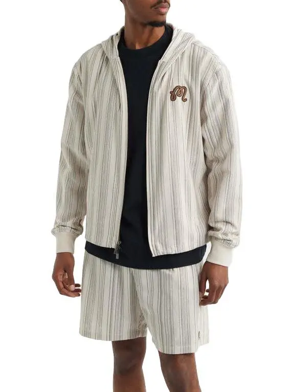 MALBON Arena Striped Zip-up Hooded Jacket - Cream Stripe