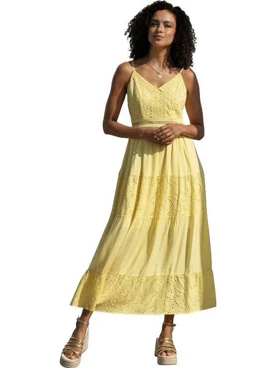 YUMI Cotton Lace Trim Midi Dress - Butter Yellow