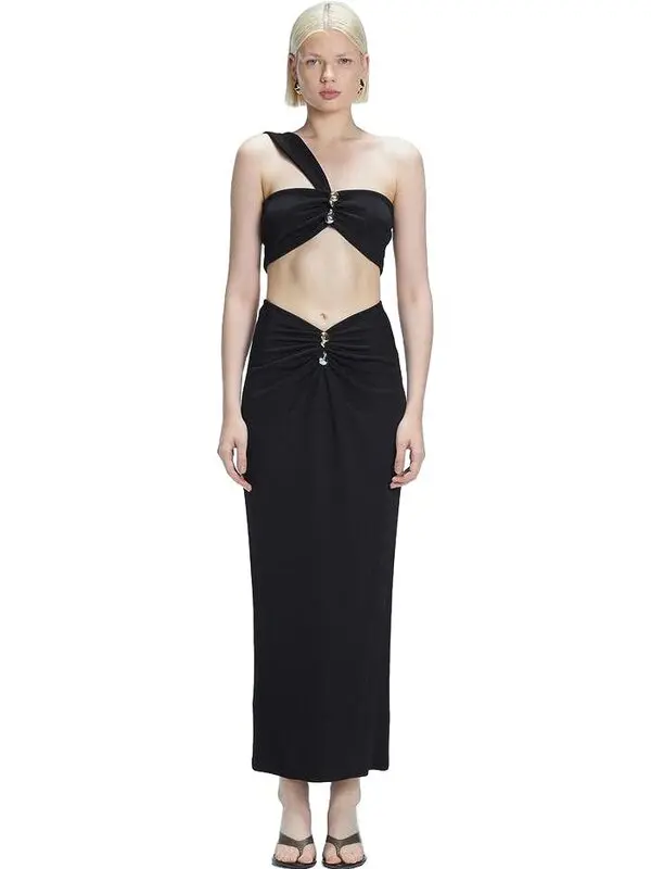 MOEVA Lane One-shoulder Ruched Cover-up Top - Black