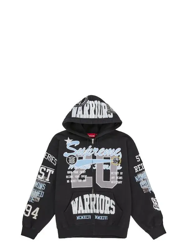 Supreme Warriors Applique Zip Up Hooded Sweatshirt - Black