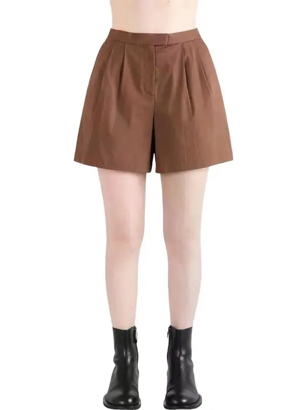 MARGARET HOWELL Pleated Silk Shorts - Brown