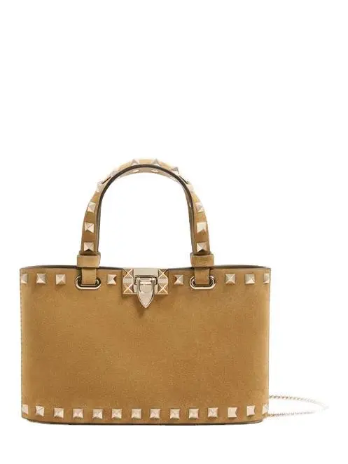 Valentino Garavani Rockstud Suede Mini Shopping Bag - Havana Beige