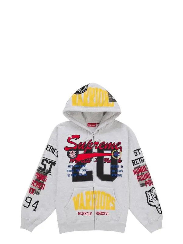 Supreme Warriors Applique Zip Up Hooded Sweatshirt - Ash Grey