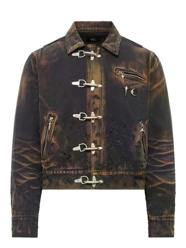 THUG CLUB Distressed Washed Denim Jacket - Black