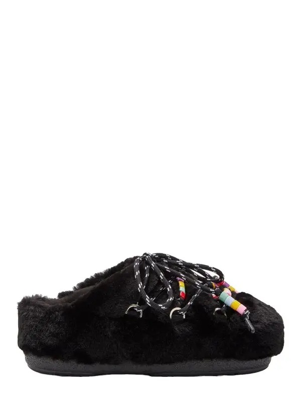 Moon Boot Faux Fur Mule With Embellished Detailing - Black