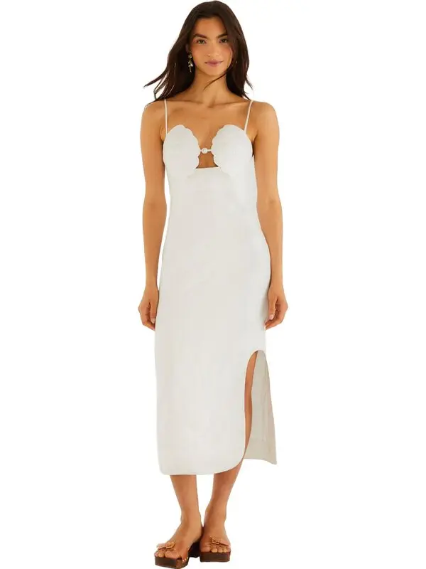 Farm Rio Shell Bodice Pearl Midi Dress - Off-white
