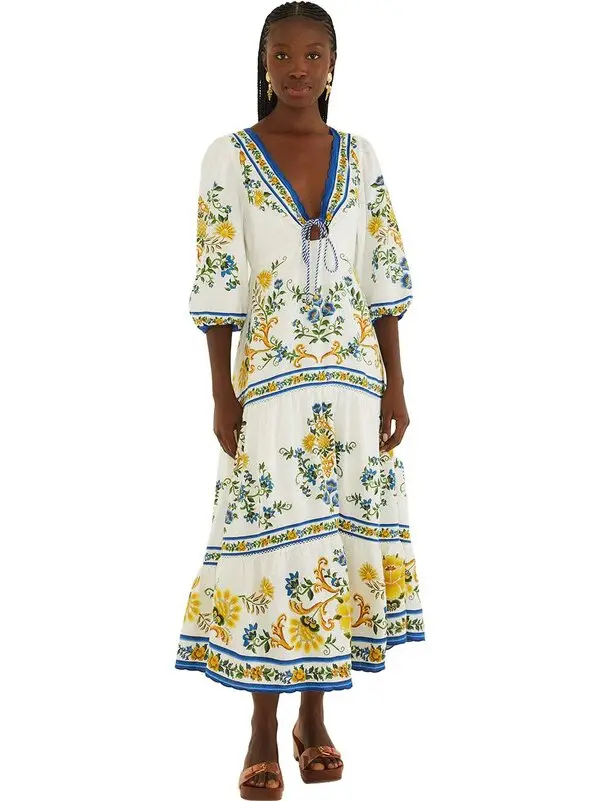 Farm Rio Off-white Emily Floral Tapestry Midi Dress - Emily Floral Tapestry Off-white
