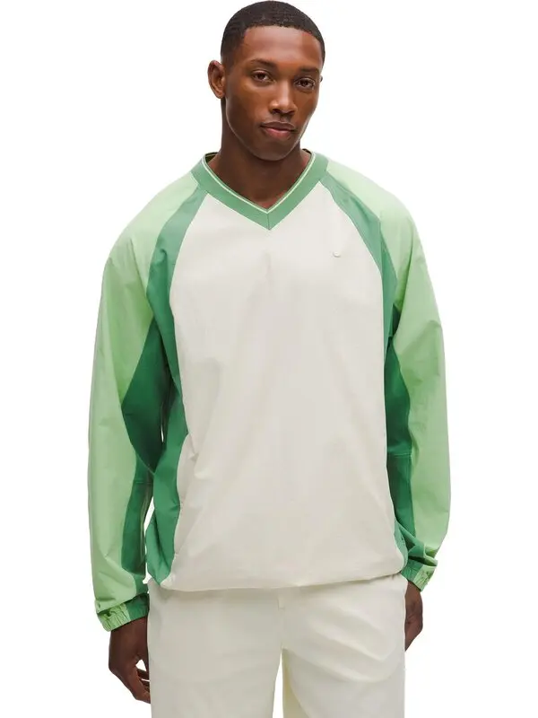 Lululemon Water-repellent Golf V-neck Pullover - Light Ivory/kale Krush/canteen Green