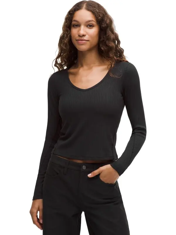 Lululemon Hold Tight Micro-rib V-neck Long Sleeve Shirt - Black