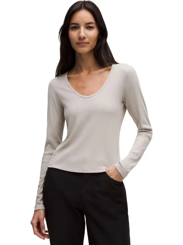 Lululemon Hold Tight Micro-rib V-neck Long Sleeve Shirt - Downtown Tan