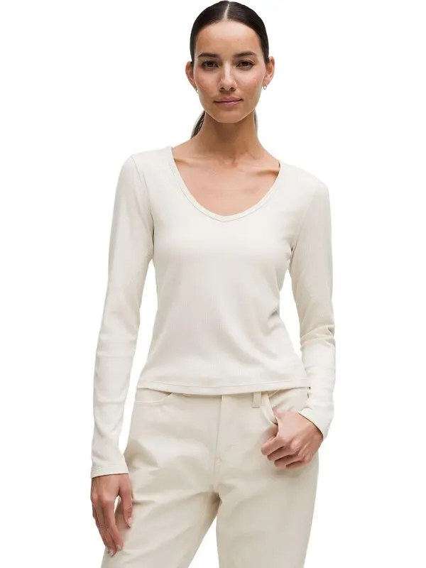 Lululemon Hold Tight Micro-rib V-neck Long Sleeve Shirt - Light Ivory