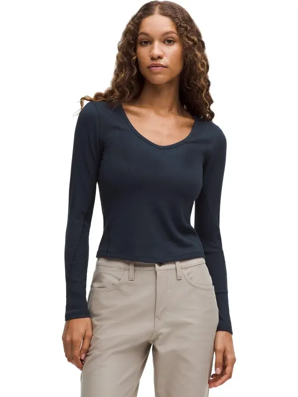 Lululemon Hold Tight Micro-rib V-neck Long Sleeve Shirt - True Navy