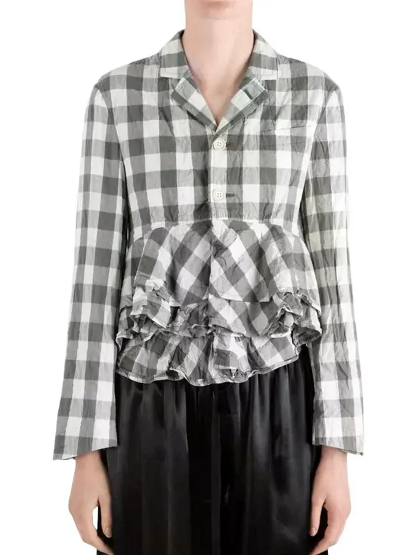 COMME DES GARÇONS TAO Gingham Check Ruffled Jacket - Grey