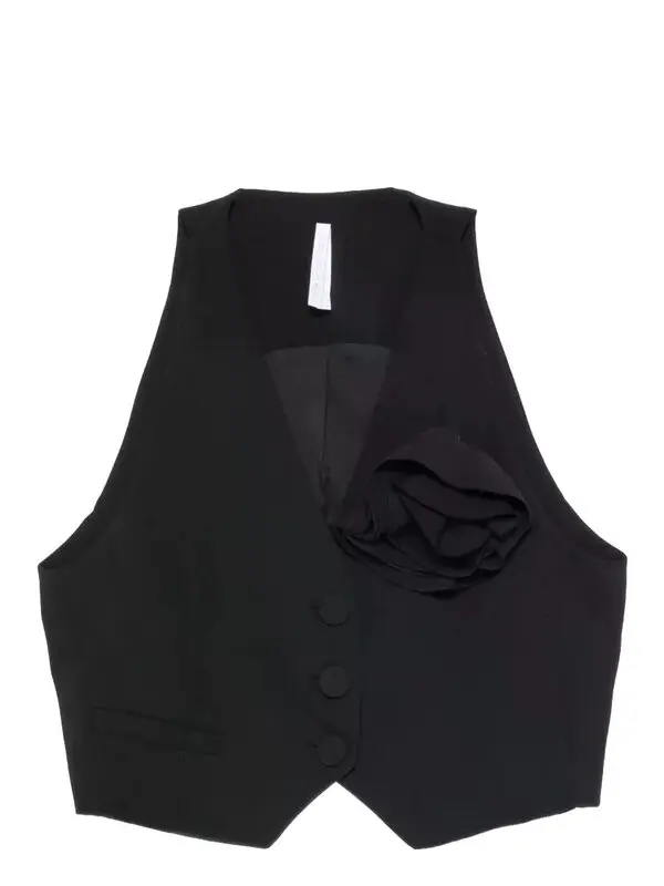 Imperial Cropped Floral Appliqué Top - Black