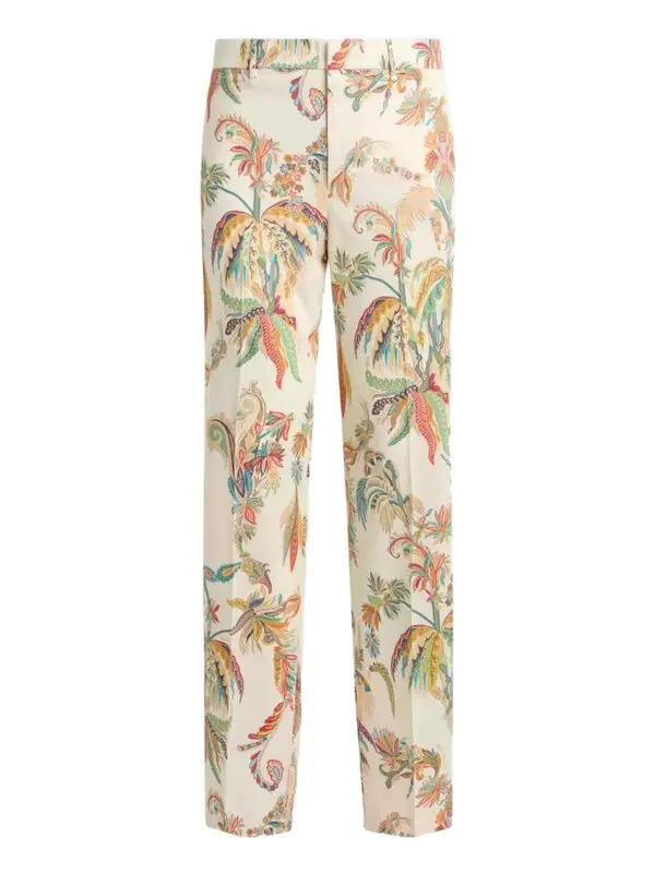 Etro Floral Print Wool Gabardine Trousers - Neutrals