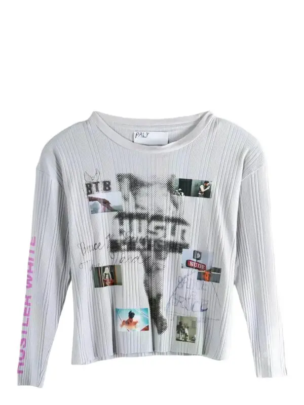 PALY Hollywood Hustlr Plissé-effect Graphic-print T-shirt - Grey