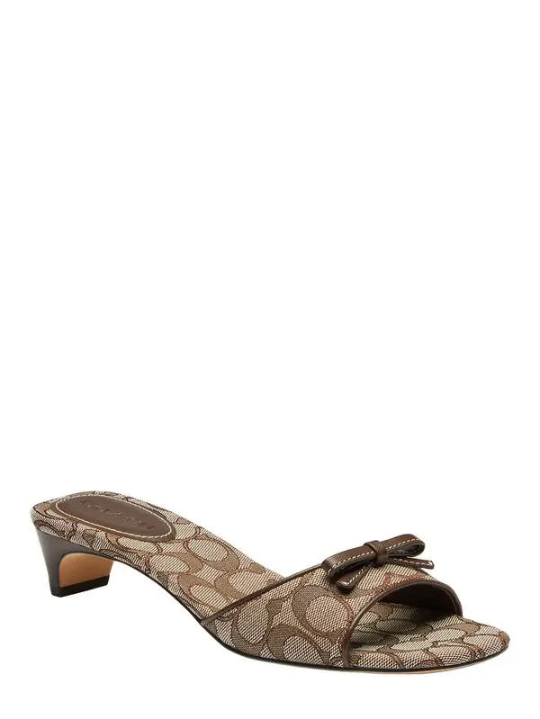 COACH OUTLET Coach Signature Jacquard Bow Kitten Heel Sandal - Oak/maple