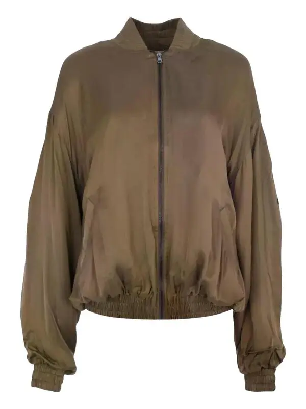 A PAPER KID Floral Appliqué Bomber Jacket - Green