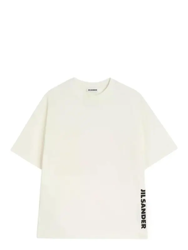JIL SANDER Boxy-fit Cotton T-shirt With Vertical Printed Logo - Logo Bone