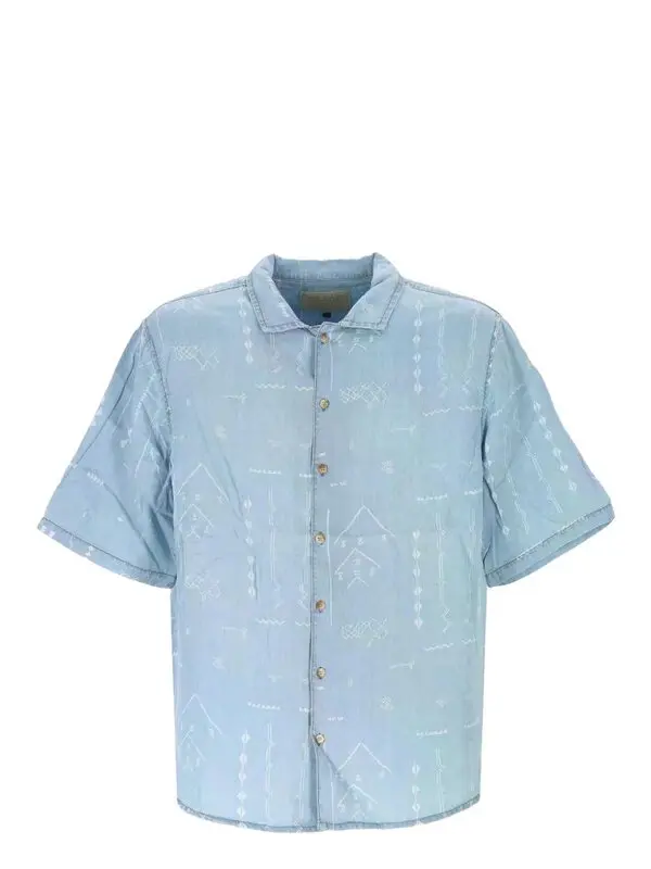 TOOCO Geometric-print Chambray Shirt - Blue