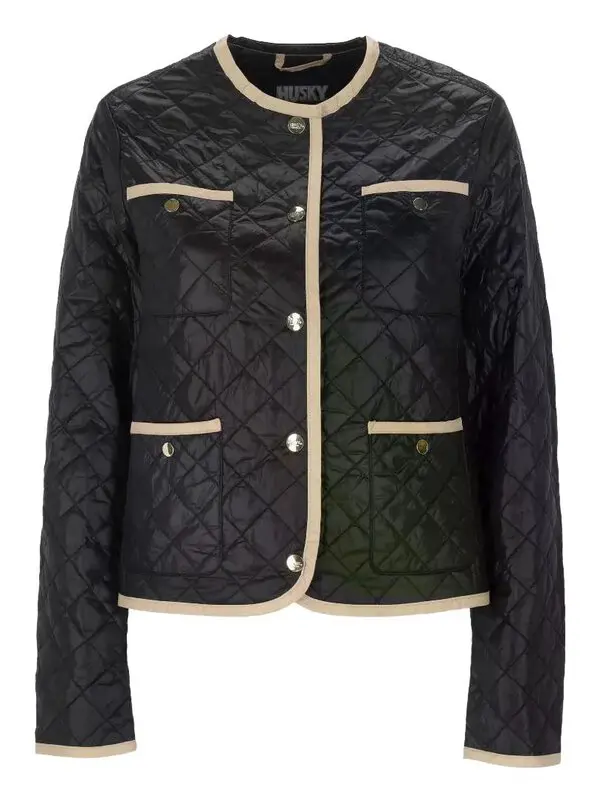HUSKY Diamond-quilted Contrast-trim Jacket - Black