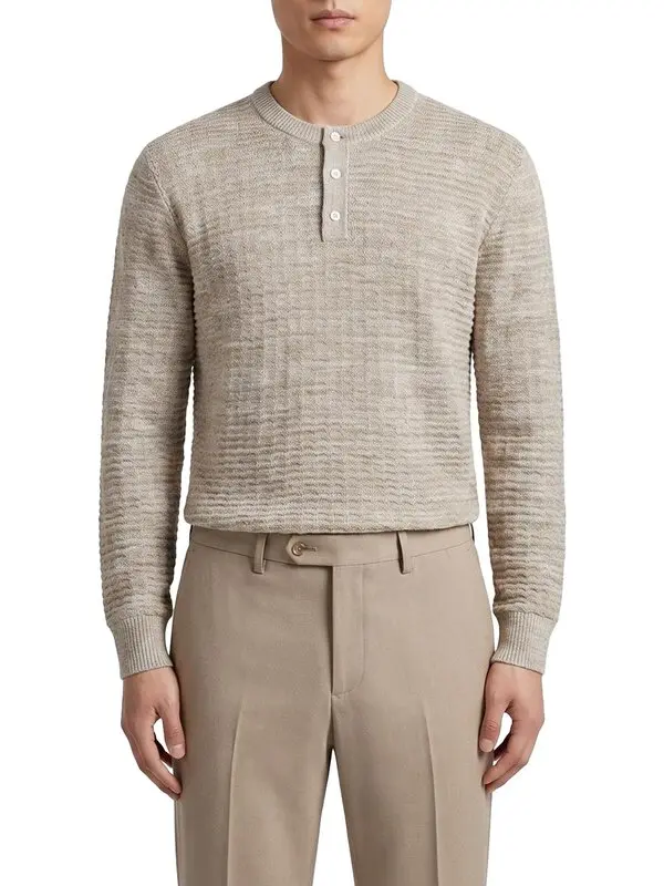 ROBERTO COLLINA Crewneck Cotton And Linen Blend Jumper With Three Buttons - Beige