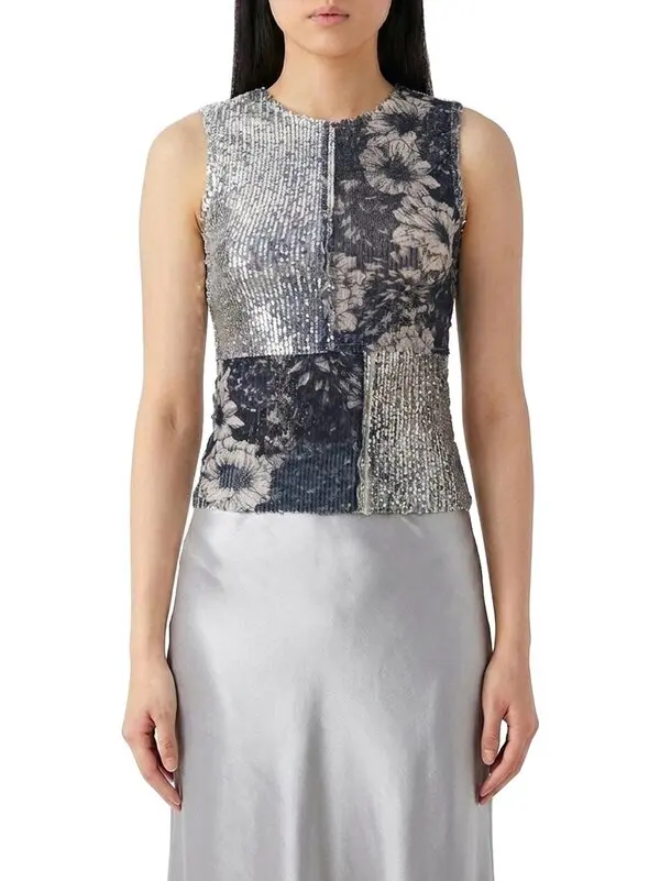 MAISON MARGIELA Patchwork Sequin Embroidered Top - Black