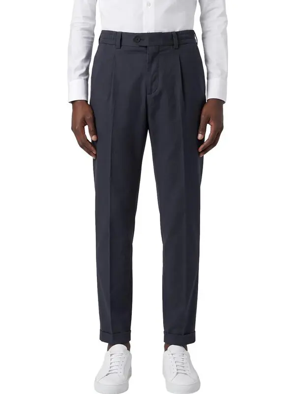 PT TORINO Slim Fit Chino Trousers In Linen And Cotton Blend With Belt Loops - Blue