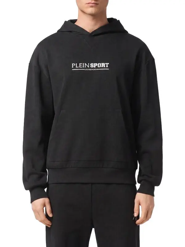 PLEIN SPORT Cotton Hooded Sweatshirt With Logo - Black