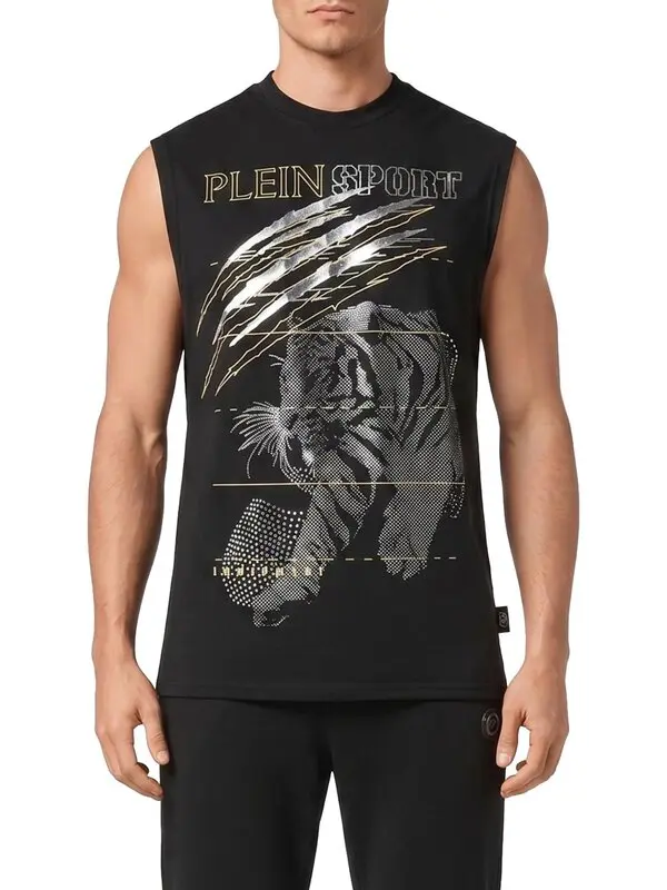 PLEIN SPORT Embellished Cotton Tank Top - Black