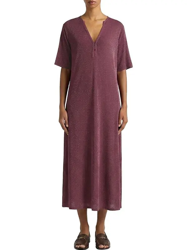 Momoni Lurex Jersey V-neck Midi Dress - Violet