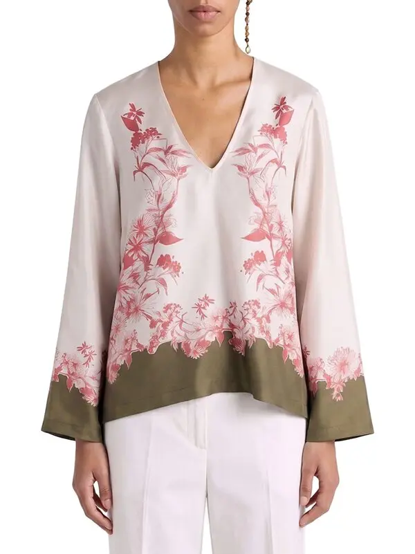Momoni Floral Print Silk Blouse - Cream