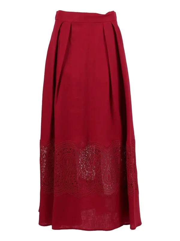 CLIPS Lace Trimmed Midi Skirt - Red