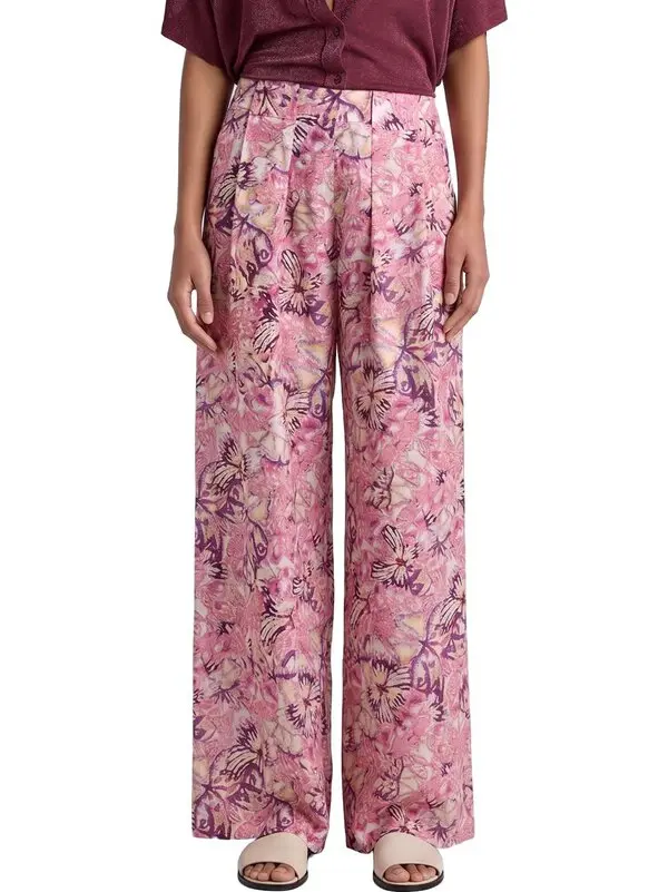 Momoni Printed Silk Palazzo Trousers - Violet
