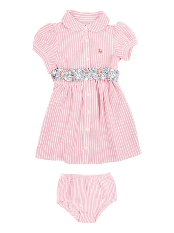 Polo Ralph Lauren Striped Dress With Floral Belt And Bloomer - Red