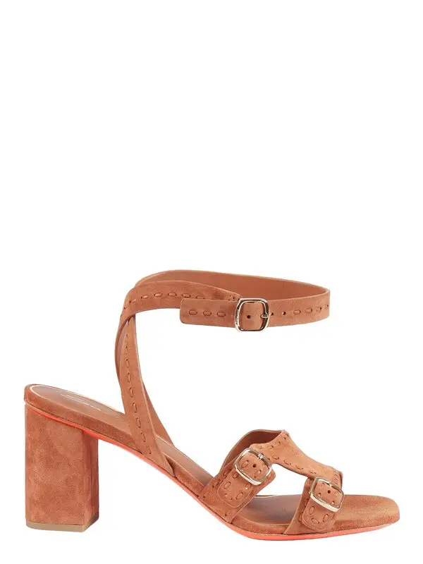 Santoni Didi Flair" Block Heel Ankle Strap Sandals - Red