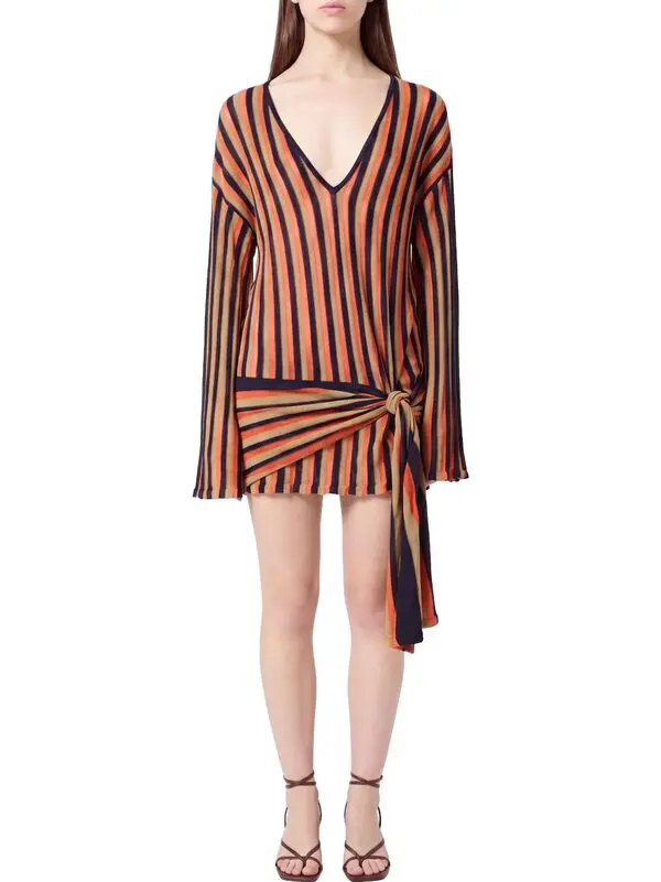 Blumarine Striped Knit Dress With Knot Detail - Black