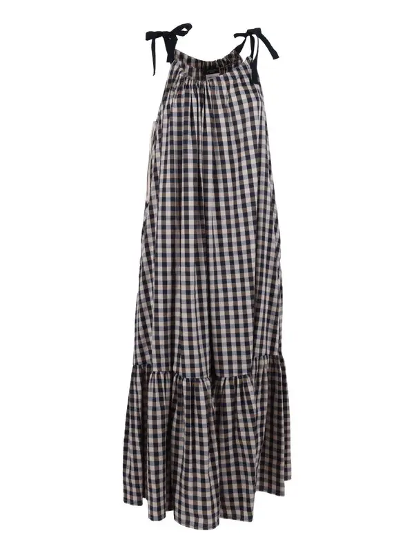 Max Mara Checked Maxi Dress With Tiered Hem - Blu
