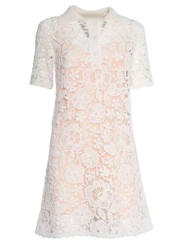 P.a.r.o.s.h Lace Collared Short Sleeve Dress - White